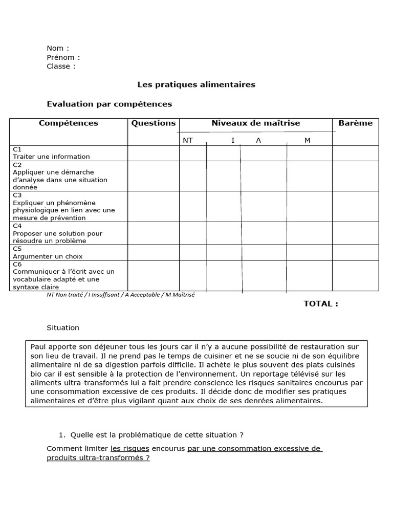 Corrigé Eval Pratiques Alimentaires | PDF | Estomac | Nutrition