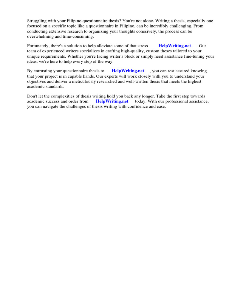 Questionnaire Thesis Filipino | PDF | Questionnaire Questionnaire Thesis Filipino | PDF | Questionnaire
