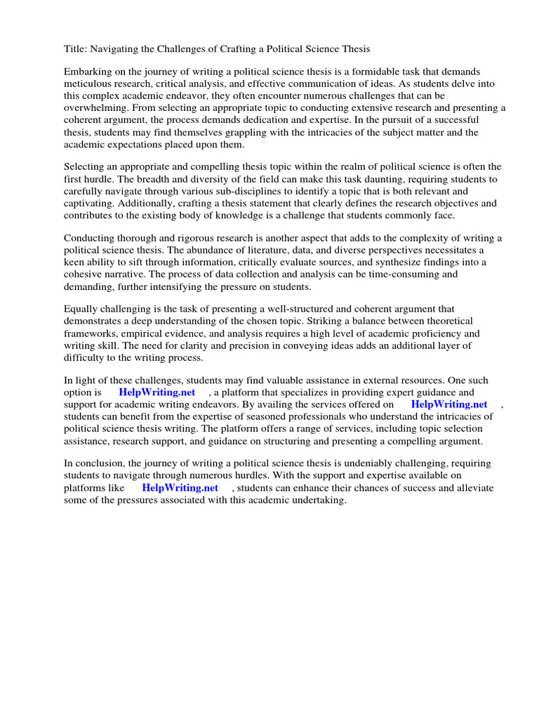 Sample Political Science Thesis Topics | PDF | Science | Political Science