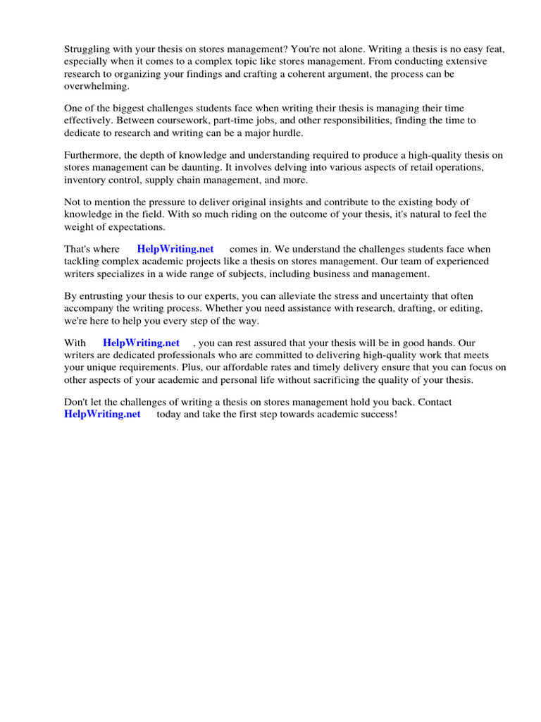 Thesis On Stores Management | PDF | Retail | Thesis