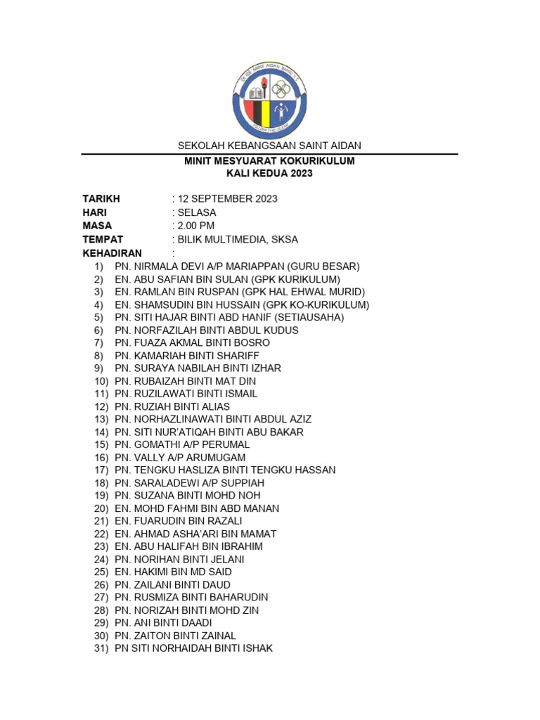 Minit Mesyuarat Kali Kedua 2023 | PDF