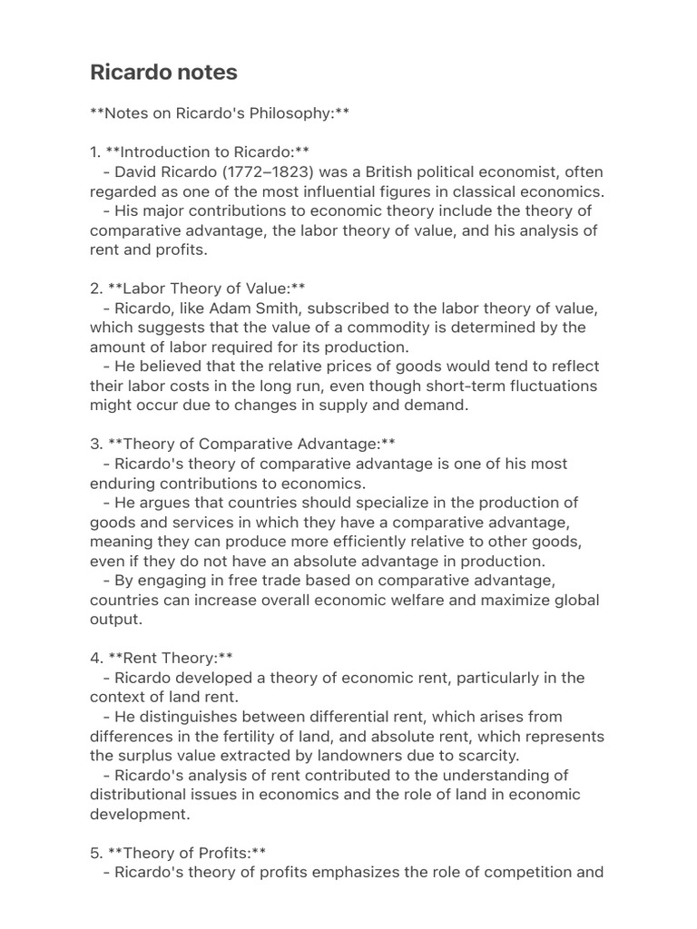Ricardo Notes | PDF | Economics | Value (Economics)