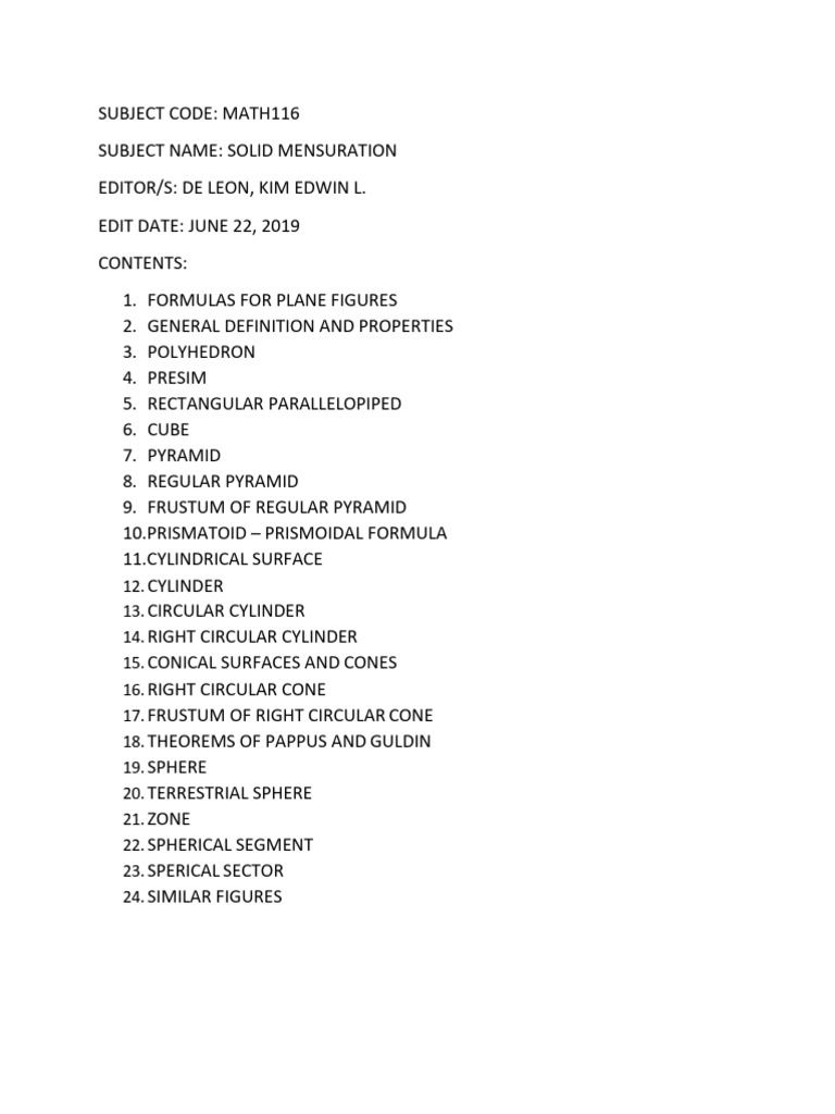 Solid Mensuration Pdf Science And Mathematics