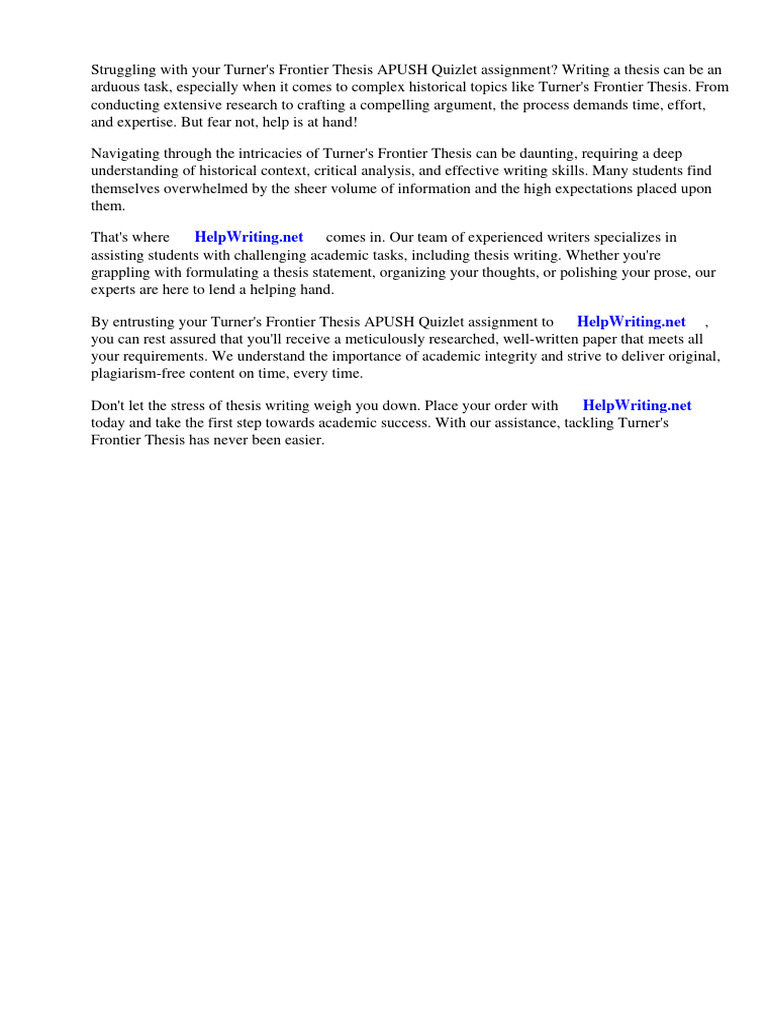 Turners Frontier Thesis Apush Quizlet | PDF | American Frontier | The ...