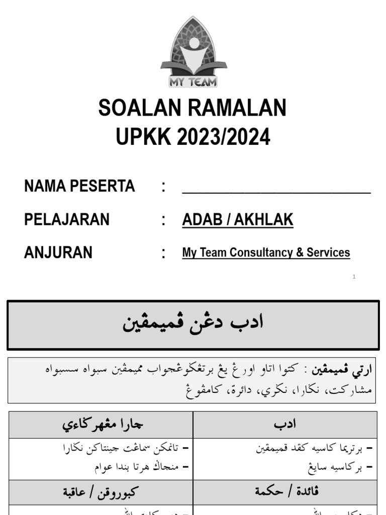 Soalan Ramalan Adab Upkk 2023 | PDF