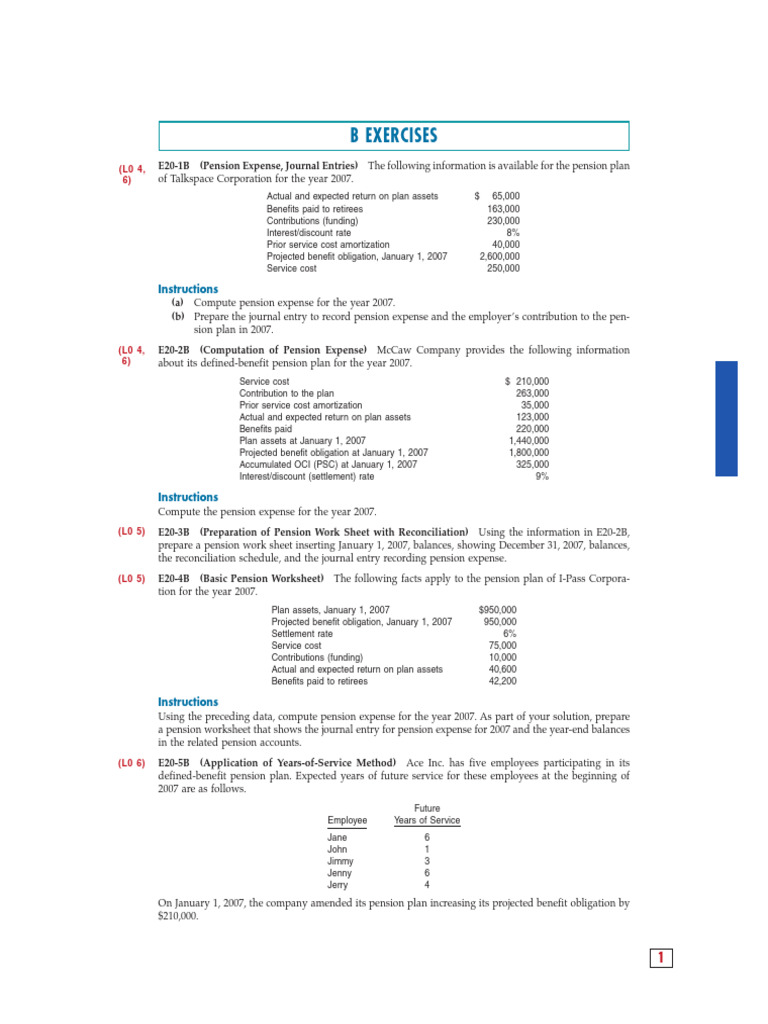ch20 Wiley On Pension Benefits - Exer | PDF | Pension | Defined Benefit Pension Plan
