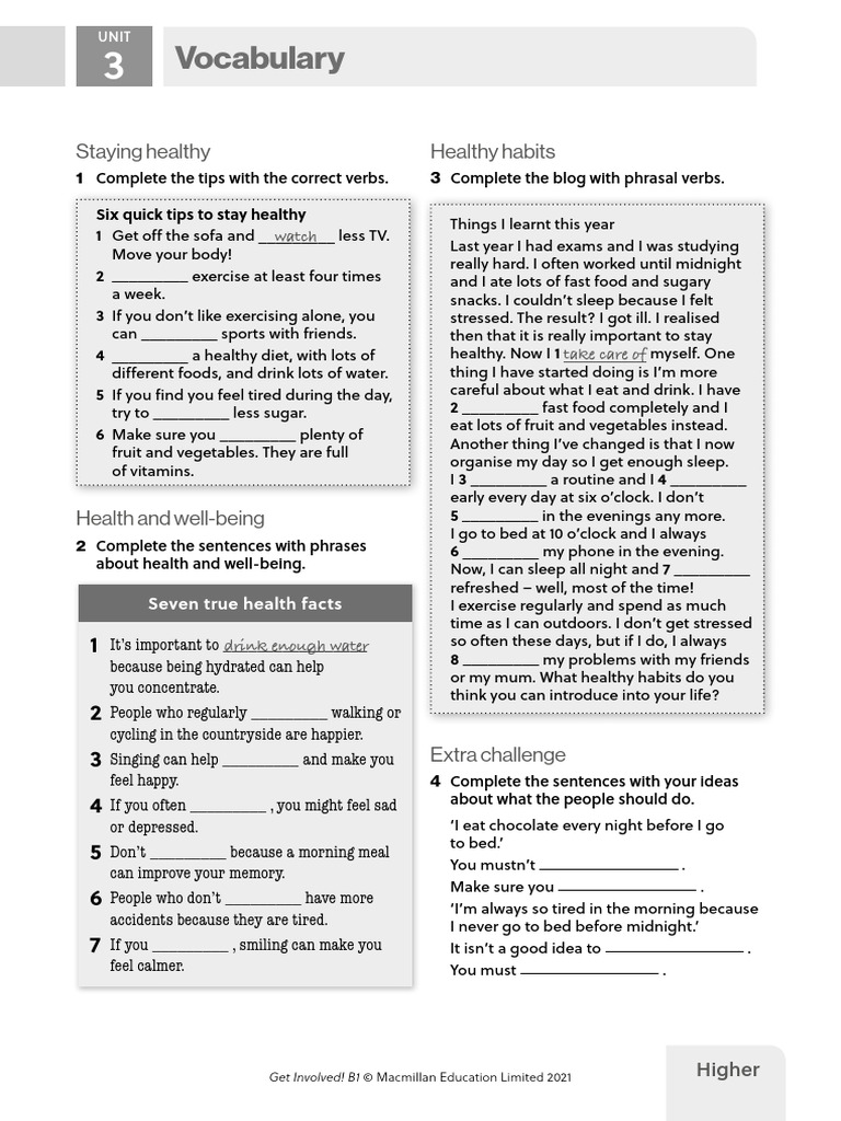 GI B1 U3 Vocabulary Higher | PDF | Healthy Diet | Food And Drink