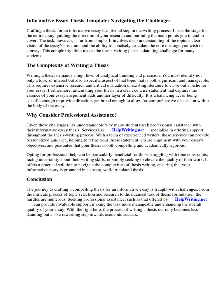 Informative Essay Thesis Template | Download Free PDF | Essays | Thesis
