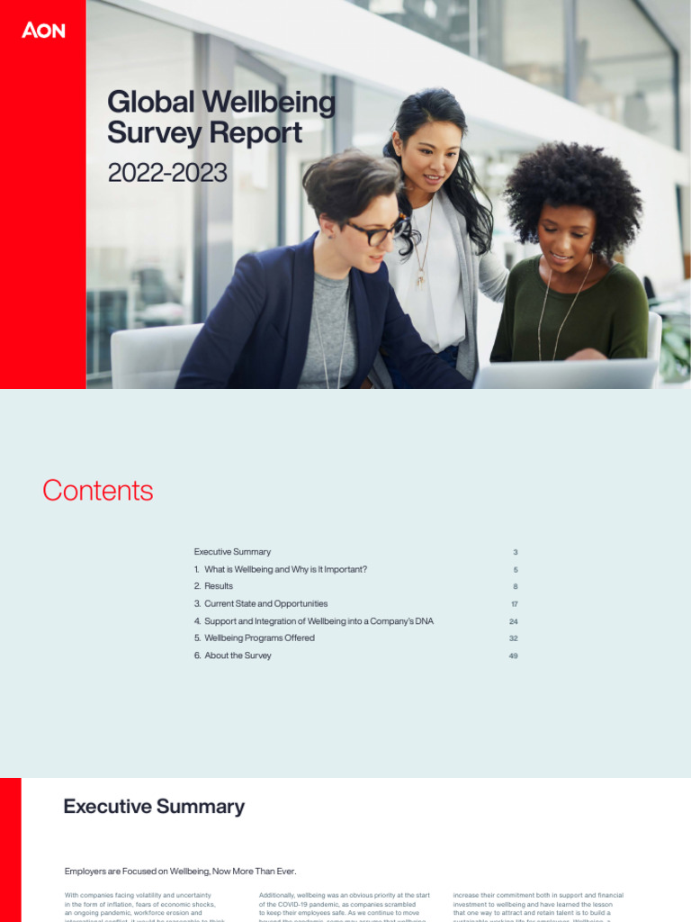 Aon Global Wellbeing Report 2022 | PDF | Employee Retention | Employment