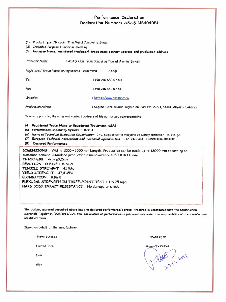 Performance Declaration | PDF