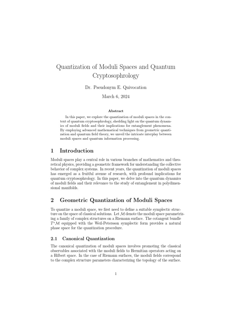 Quantum Moduli Spaces for Experts | PDF | Quantization (Physics) | Quantum Entanglement