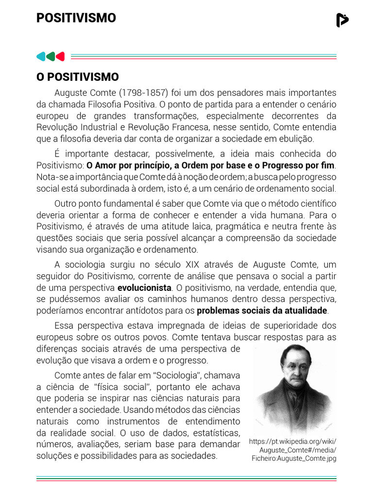 Positivismo e Auguste Comte: Uma Análise | PDF | Positivismo | Sociologia