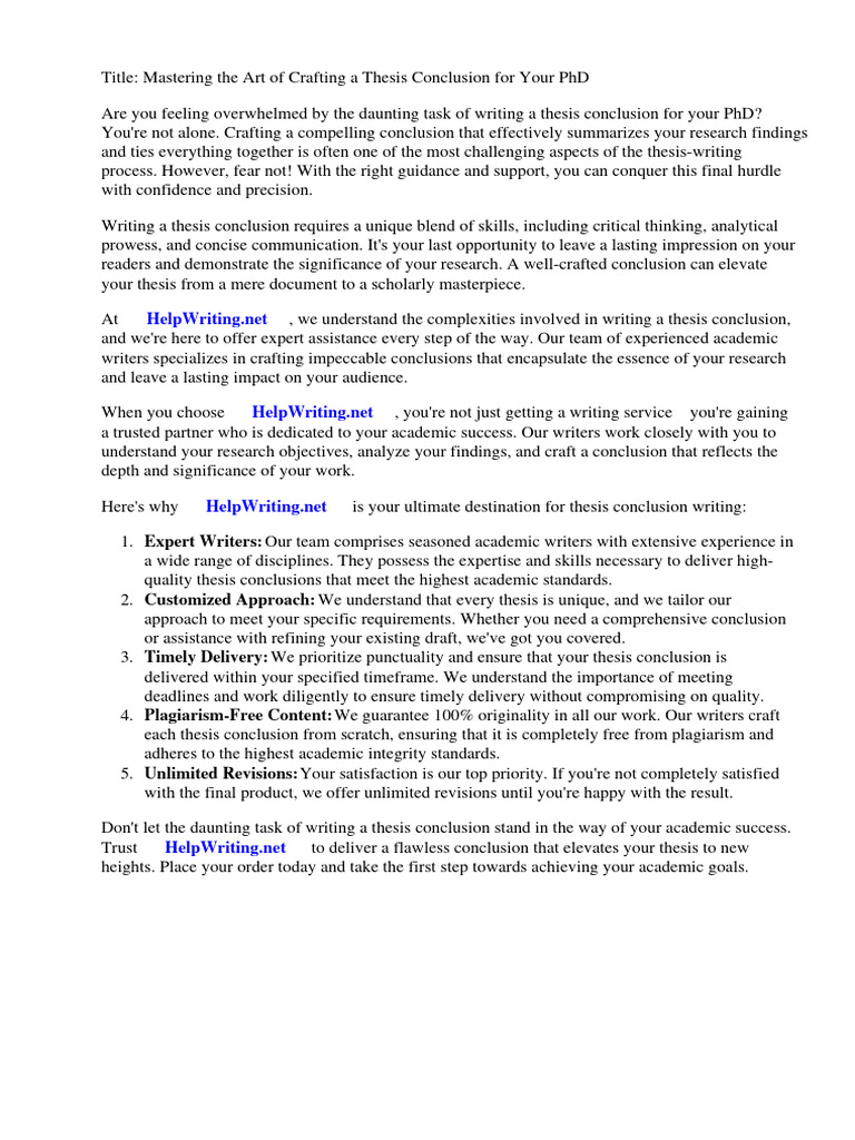 How to Write a Thesis Conclusion Phd | PDF