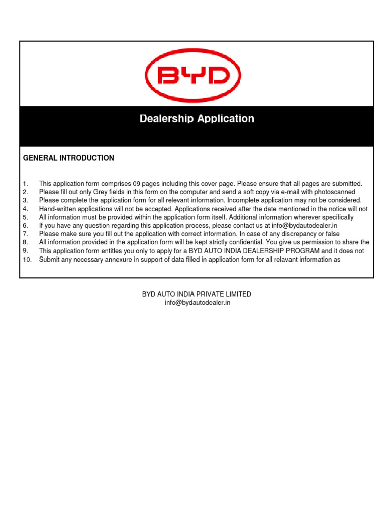 BYD_India_Dealer_Application_Form | PDF | Banks | Car Dealership