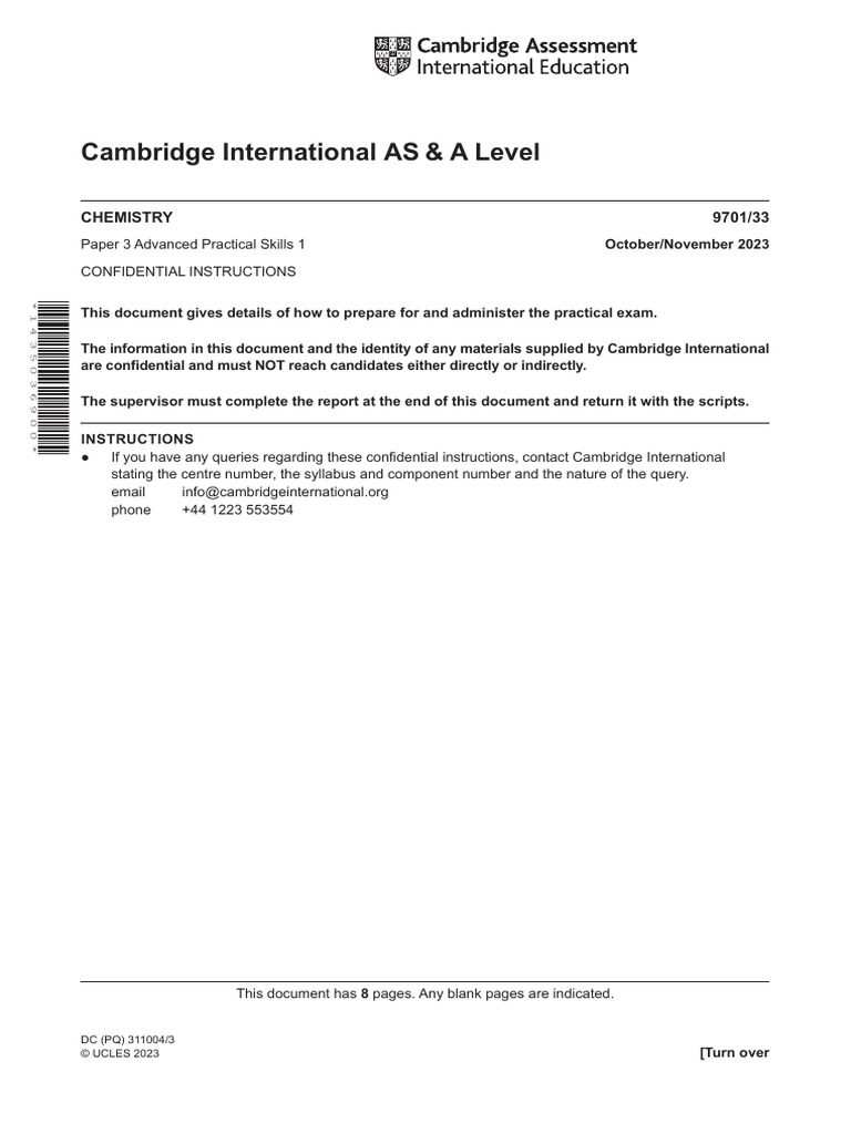 Cambridge International AS & A Level: CHEMISTRY 9701/33 | PDF | Magnesium | Materials