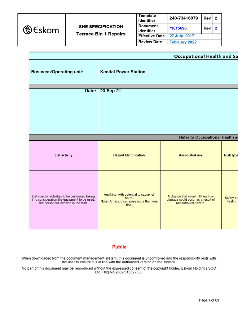SHE Specification | PDF | Occupational Safety And Health | Safety