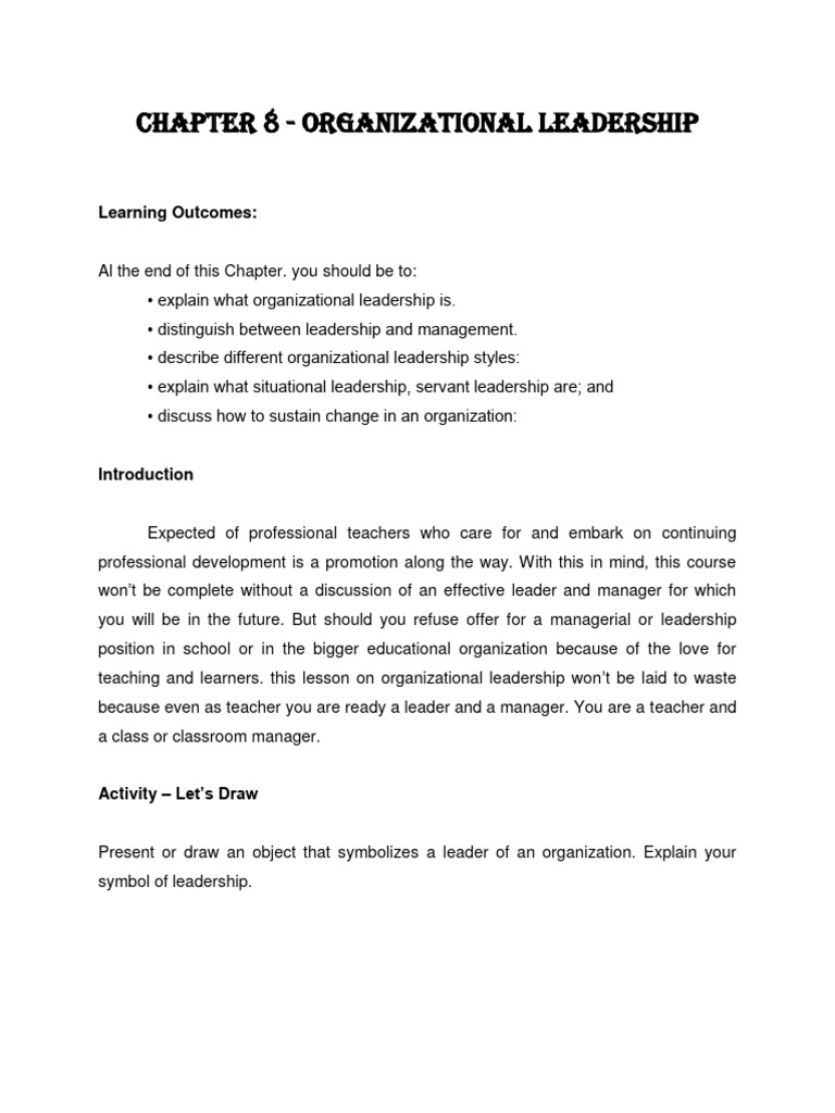 Chapter 8 Organizational Leadership | PDF | Leadership | Organizational ...