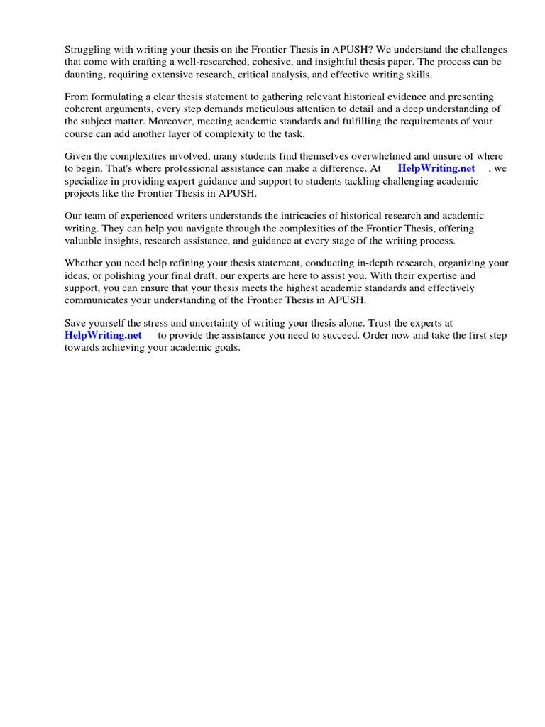 APUSH Frontier Thesis Writing Help | PDF | Essays | Expert