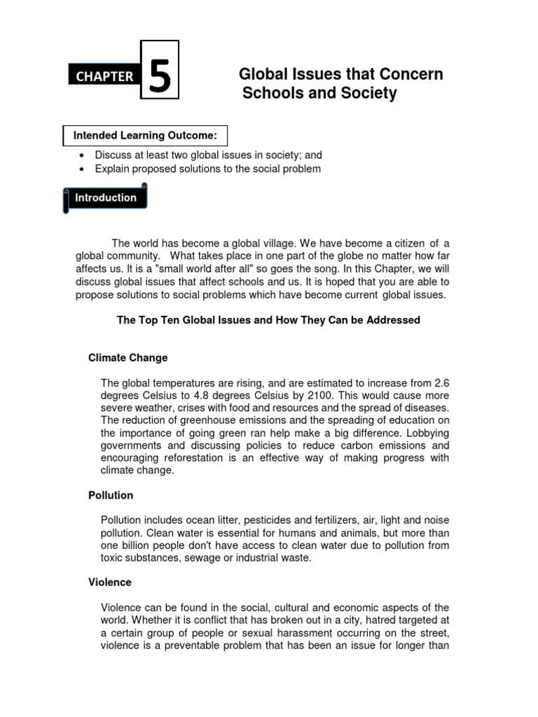 Chapter 5 Global Issues That Concern Schools and Society | PDF | Social ...