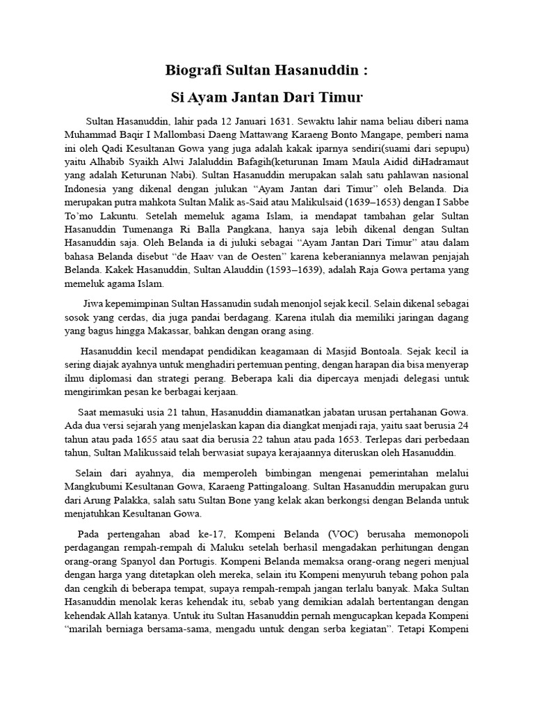 Teks Biografi Pahlawan Sultan Hasanuddin | PDF | Sejarah | Agama & Spiritualitas