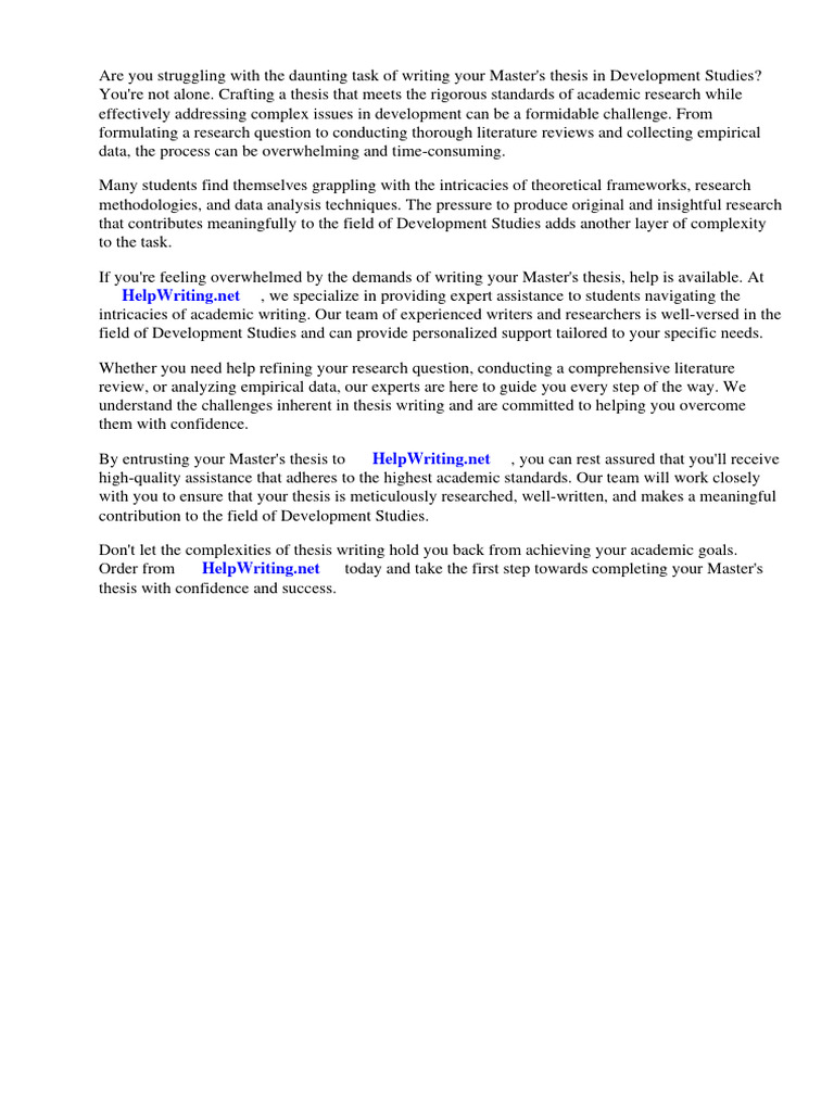Master's Thesis Help in Dev Studies | PDF | Thesis | Essays