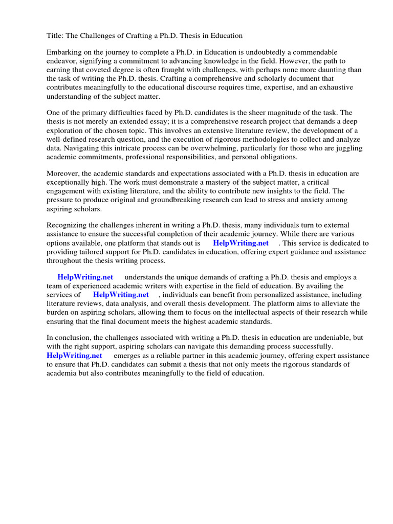 P.HD Thesis in Education | PDF | Thesis | Doctor Of Philosophy