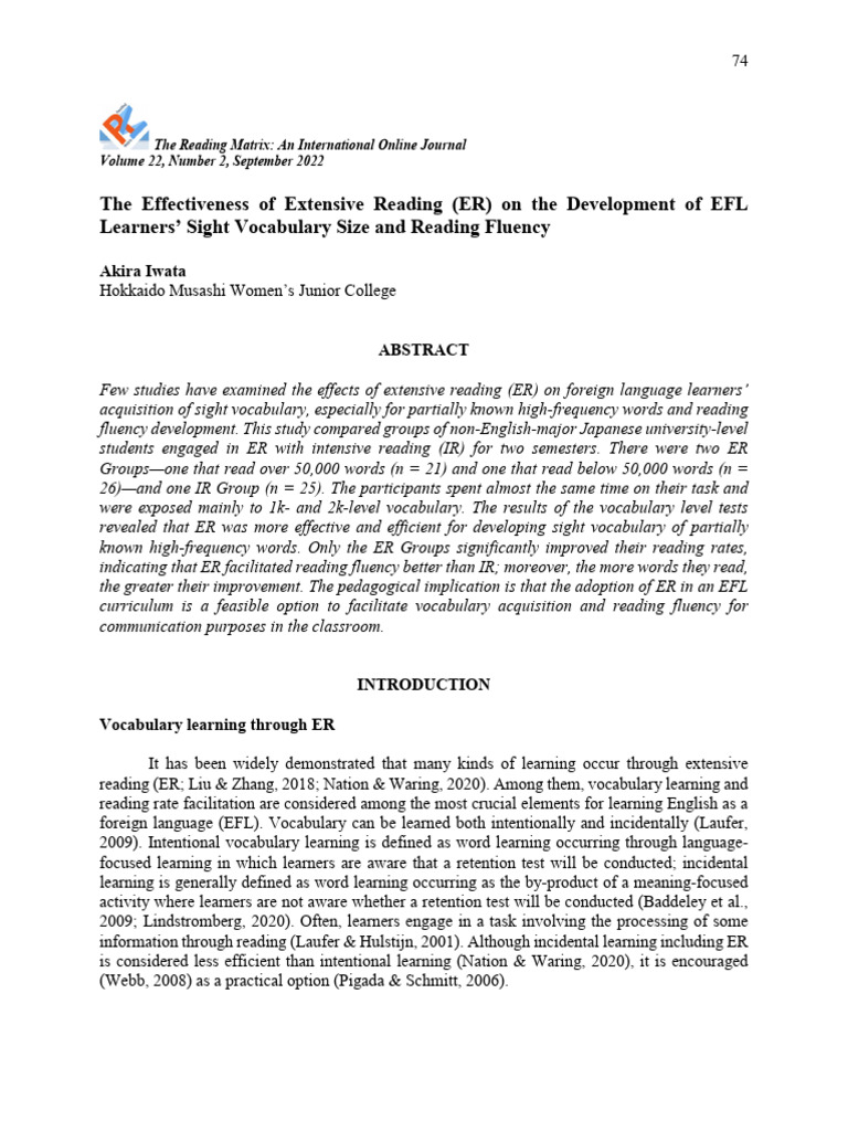 (H) 2022 - Akira Iwata - The Effectiveness of Extensive Reading (ER) On The Development of EFL ...