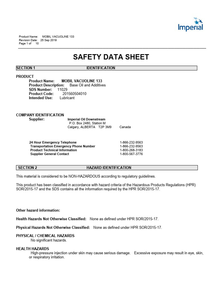 10-Msds Mobile Vacuoline 133 | PDF | Hazards | Personal Protective ...