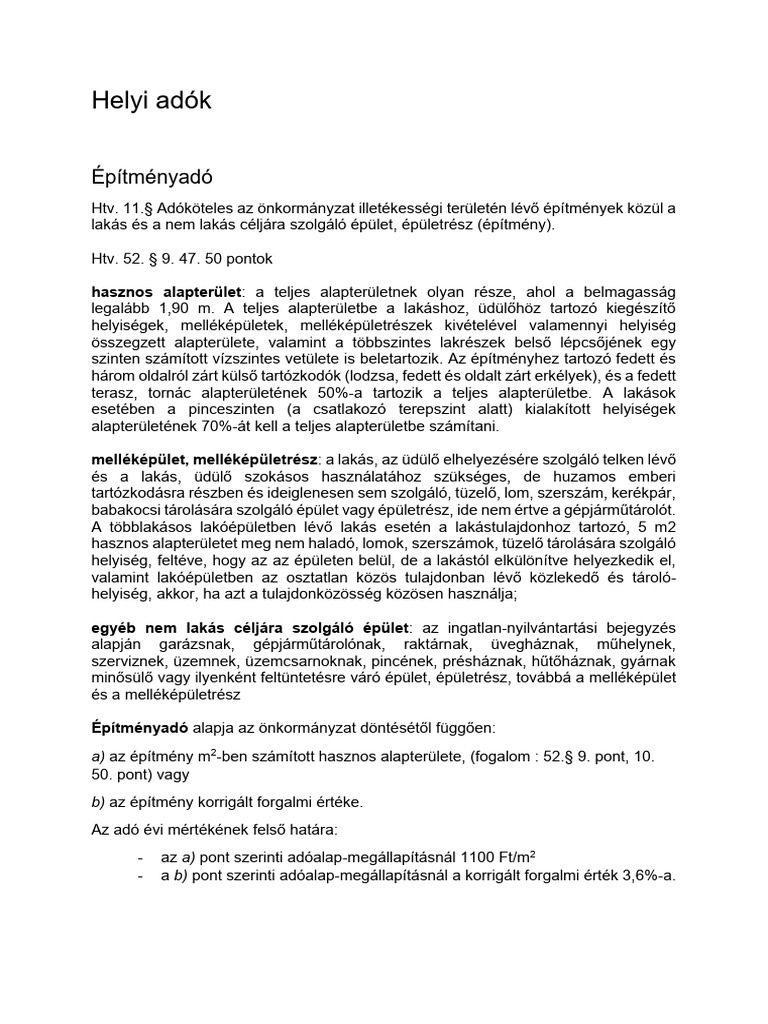 1 - Helyi Adók - Összefoglaló | PDF