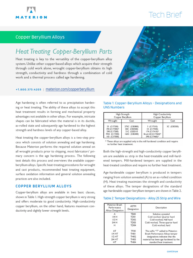 Tech Brief Heat Treating Copper Beryllium Parts | Download Free PDF ...