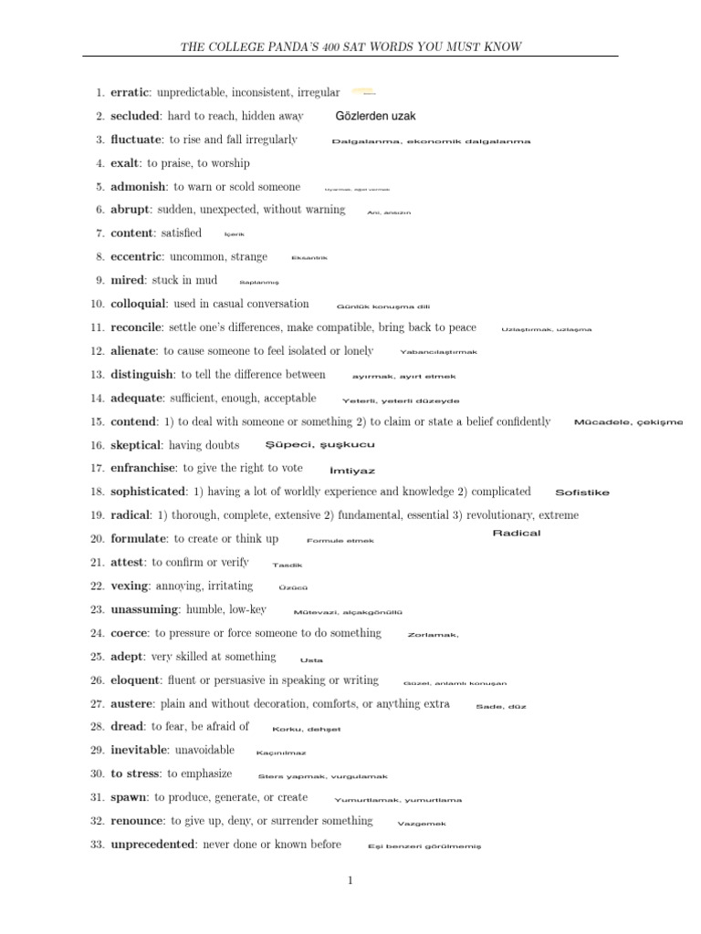 The College Panda Vocab 400 | PDF | Cognition | Psychology