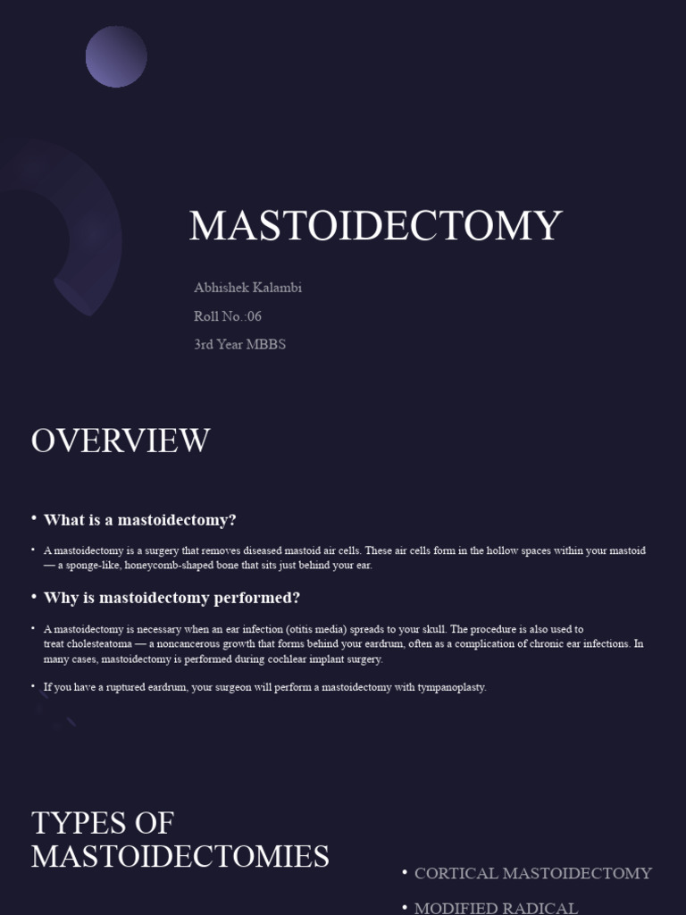 Mastoidectomy: Abhishek Kalambi Roll No.:06 3rd Year MBBS | Download ...