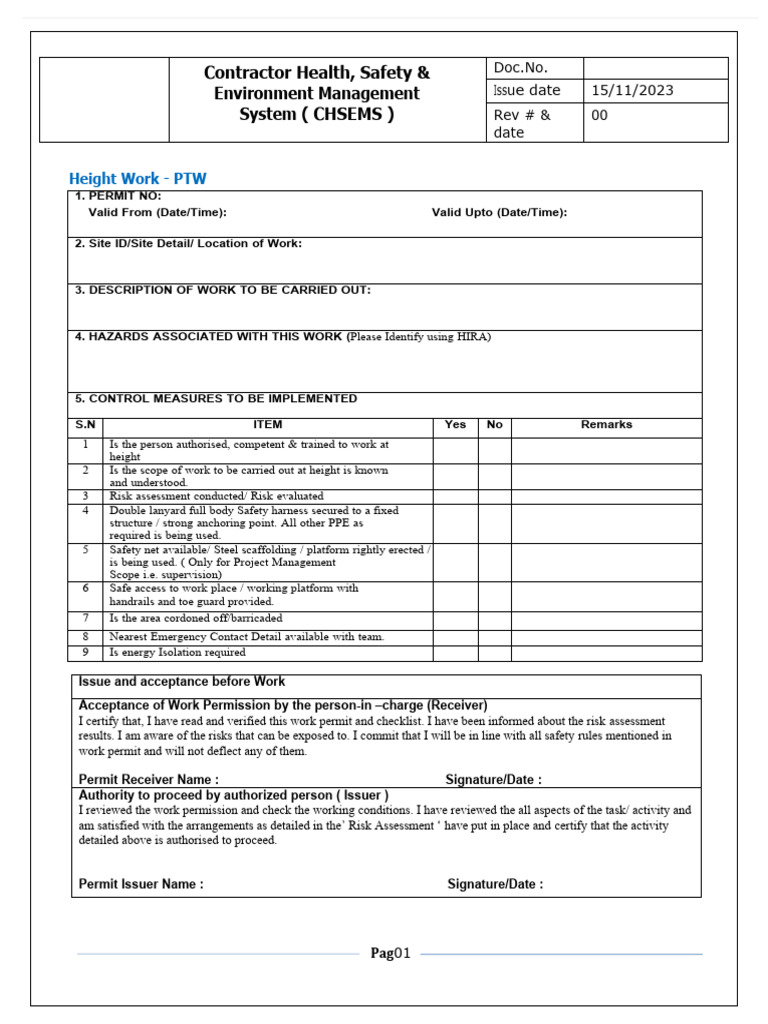 Permit To Work Format | PDF | Risk Assessment | Risk