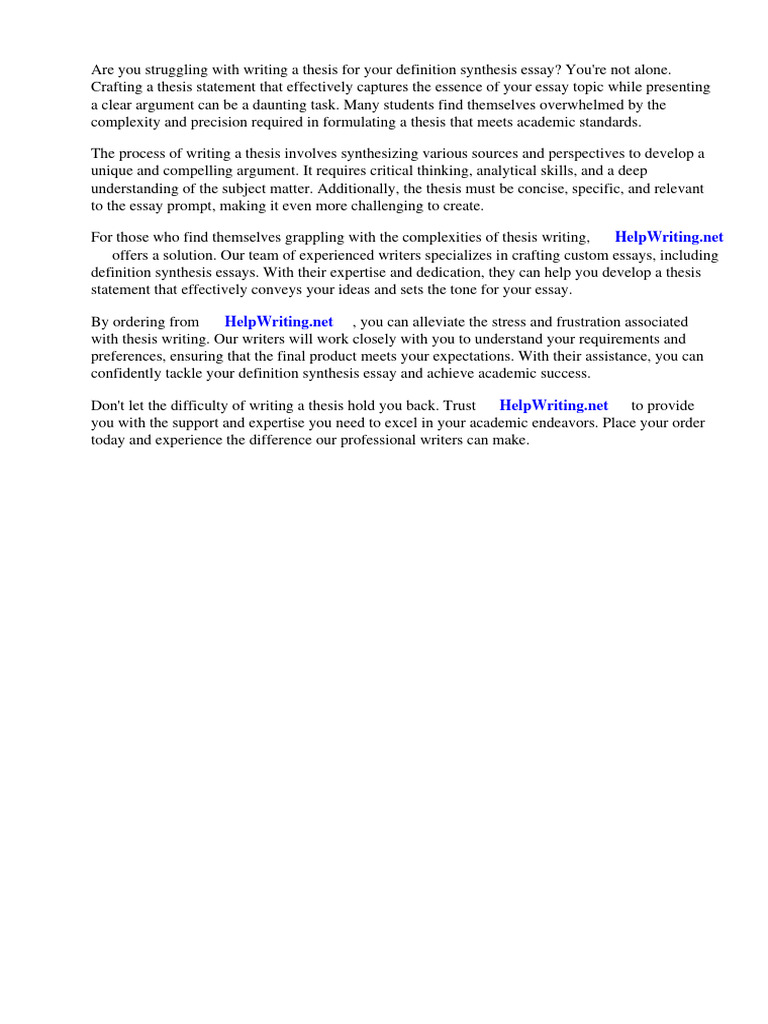 Definition Synthesis Essay Format | PDF | Essays | Thesis