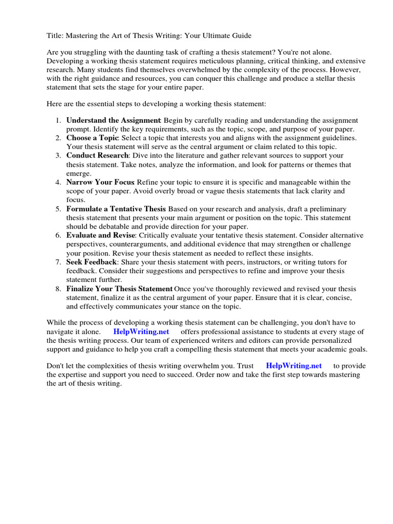 What Are The Steps To Developing A Working Thesis Statement Quizlet ...