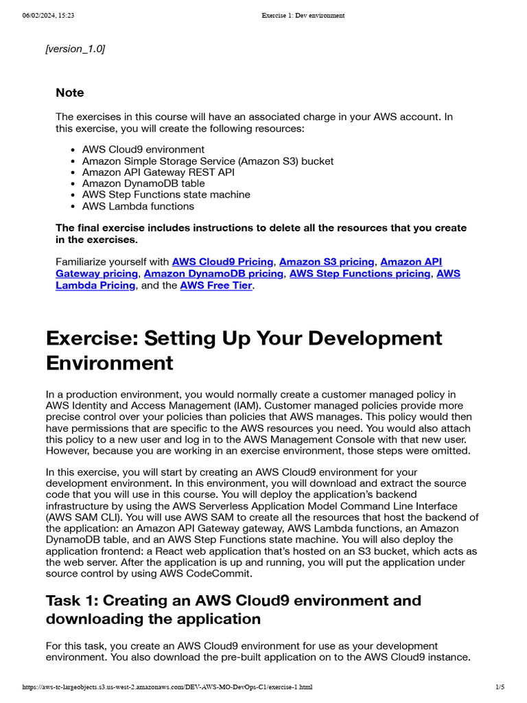 AWS - Exercise 1 - Dev Environment | PDF | Amazon Web Services | Command Line Interface