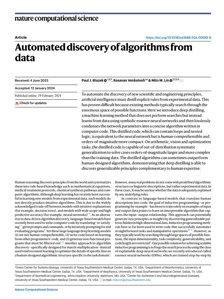 Automated Discovery of Algorithms From Data: Nature Computational Science | PDF | Algorithms ...