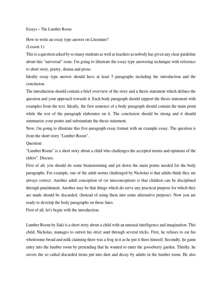 Essays - The Lumber Room by Saki | PDF | Essays | Saki