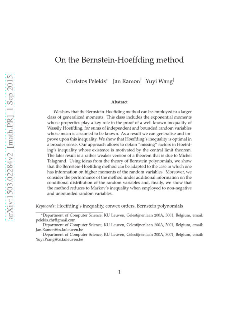 On The Bernstein Hoeffding Method | PDF