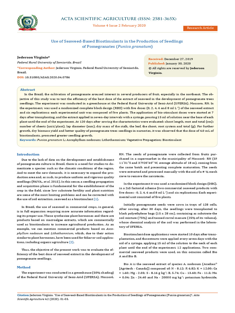 Use of Seaweed-Based Biostimulants in The Production of Seedlings of ...