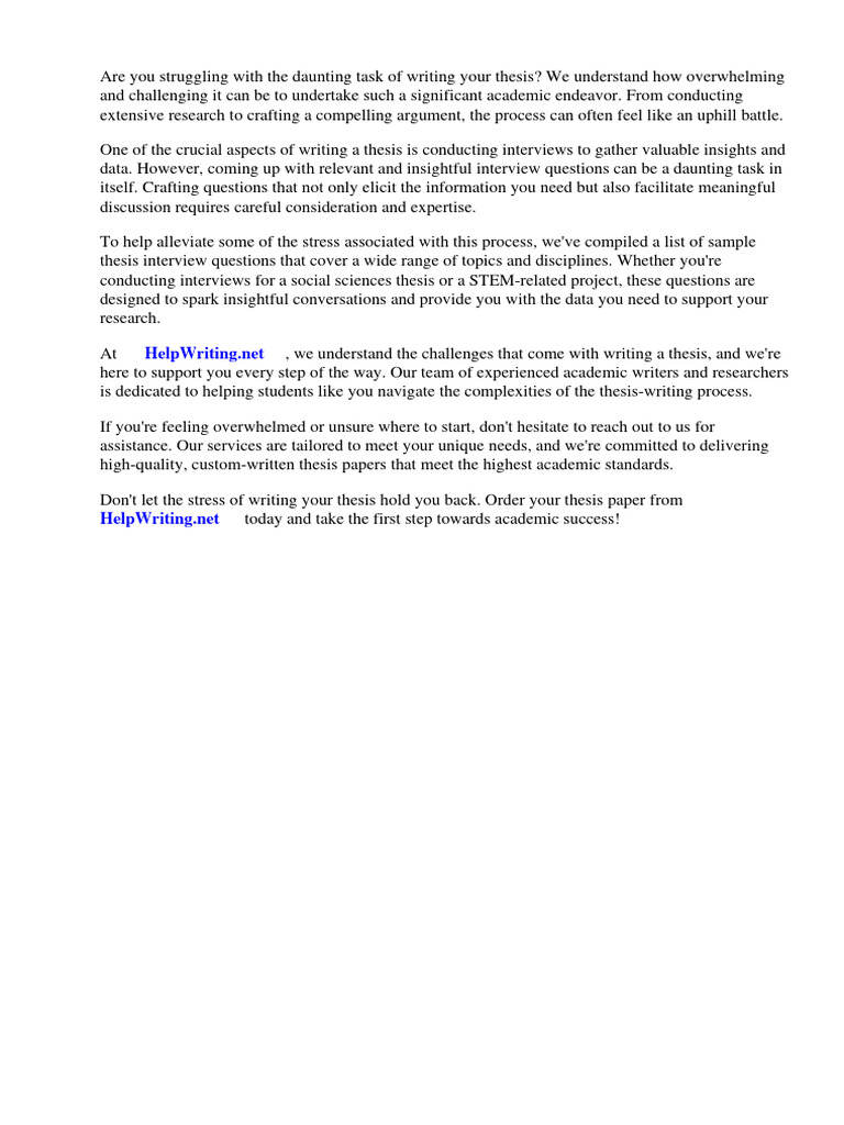 Sample Thesis Interview Questions | PDF | Interview | Thesis