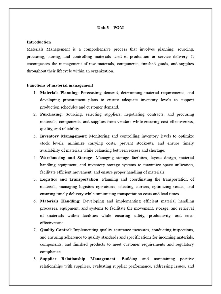 Materials Management Essentials | PDF | Lean Manufacturing | Inventory