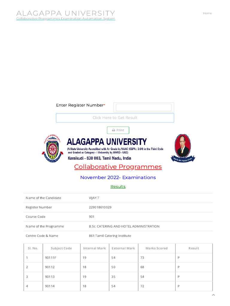 Alagappa University - Collaborative Programmes Examination Automation System | PDF
