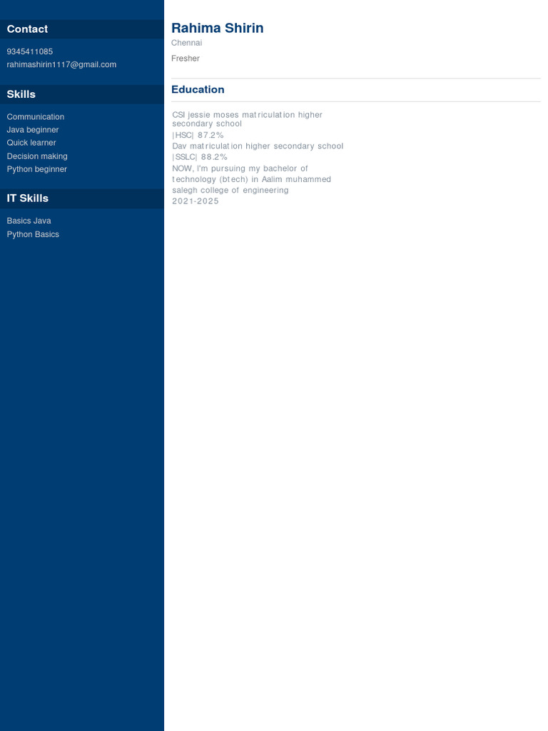Rahima Shirin Resume | PDF | Computers