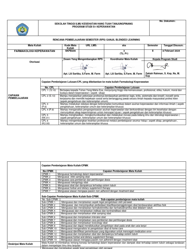RPS Farmakologi Genap 2023-2024 | PDF | Pengembangan Diri