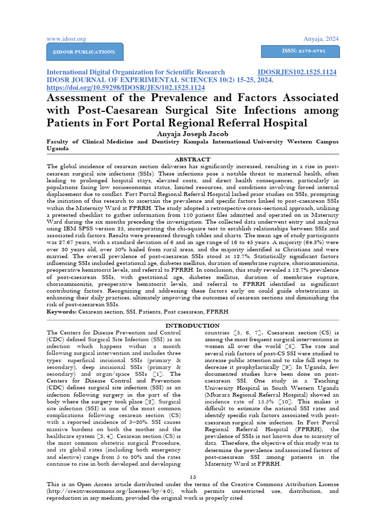Assessment of The Prevalence and Factors Associated With Post-Caesarean ...