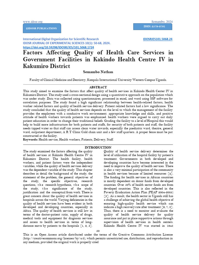 Factors Influencing Health Care Quality in Kakindo | PDF | Health Care ...