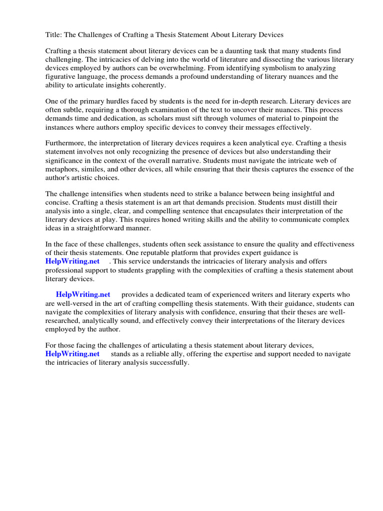 Thesis Statement About Literary Devices | PDF | Poetry | Essays