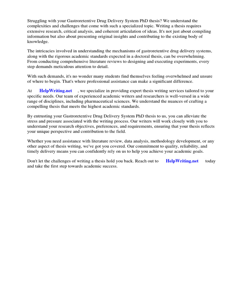 Gastroretentive Drug Delivery System PHD Thesis | PDF | Pharmaceutical ...