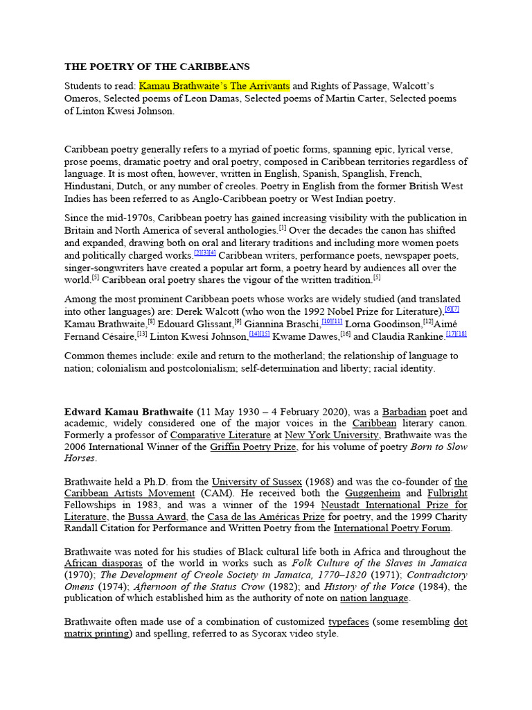 The Poetry of The Caribbeans | PDF | Classics | General Fiction